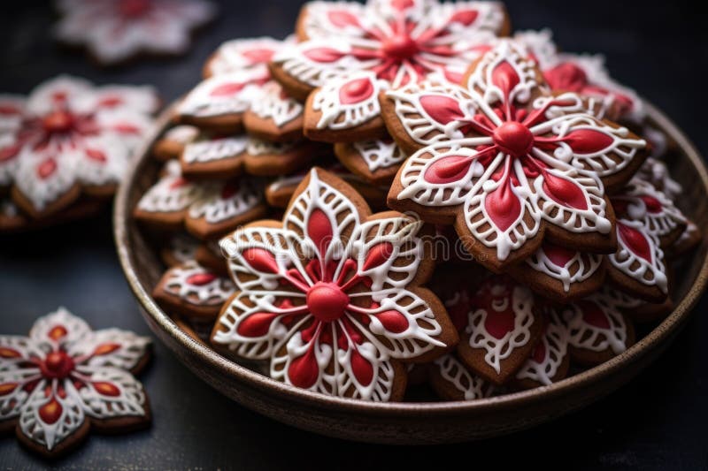 Gingerbread Cookies with Red and White Icing Stock Illustration ...