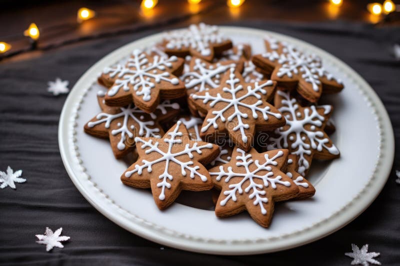Gingerbread Cookies Shaped Like Stars and Bells on a Plate Stock ...