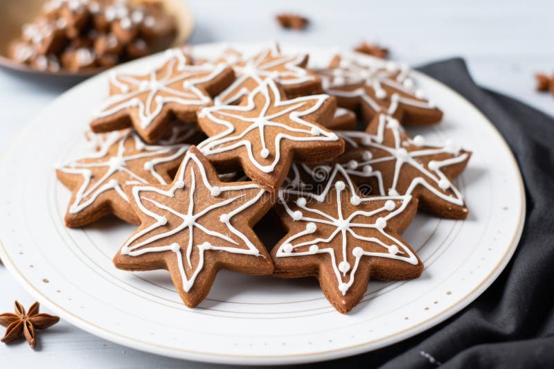 Gingerbread Cookies Shaped Like Stars and Bells on a Plate Stock Photo ...