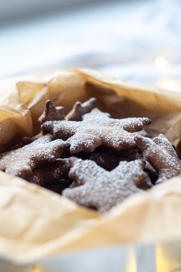 Gingerbread Cookies Sprinkled with Powdered Sugar in a Box Stock Image ...