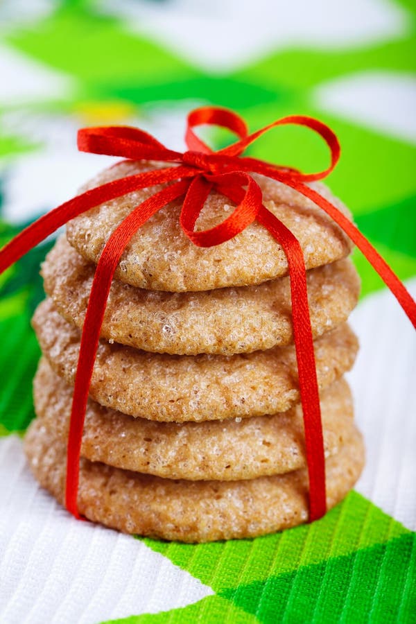 Gingerbread Cookies Tied with Red Ribbon Stock Photo - Image of oatmeal ...
