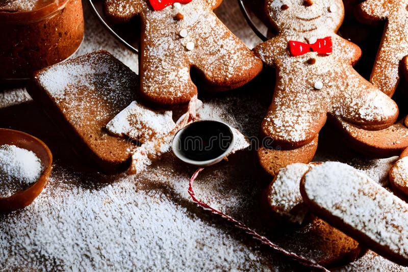 Gingerbread Cookies Topped with Sugar Powder Stock Photo - Image of ...