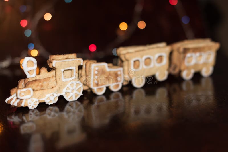 Gingerbread cookies train. stock image. Image of pine - 67606865