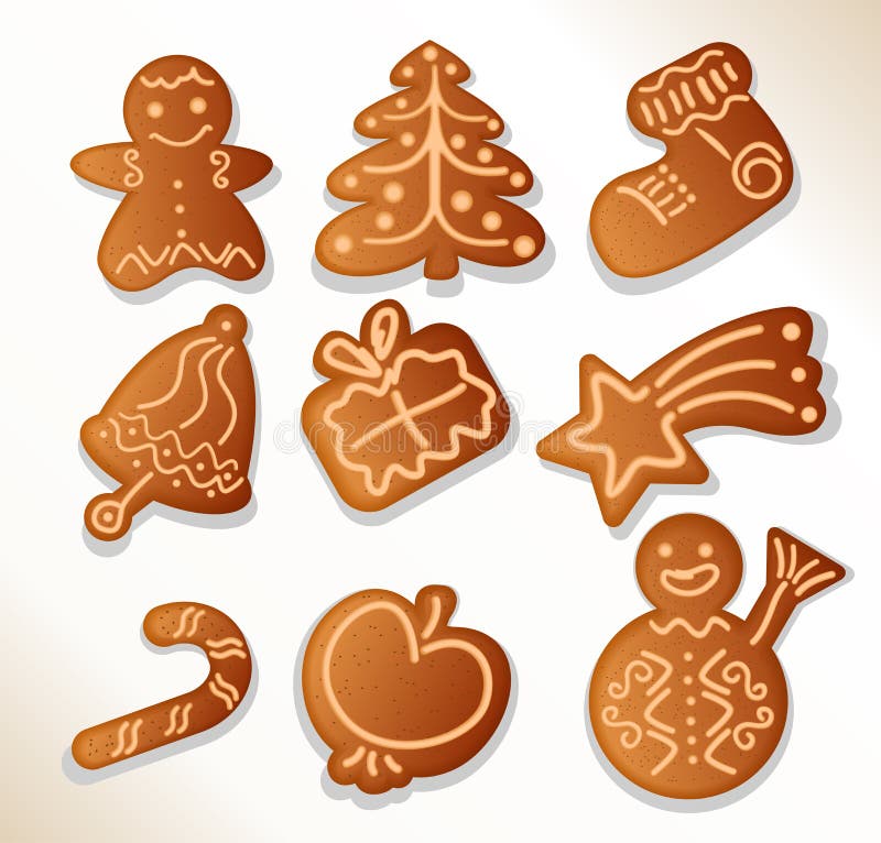 Icon Set - Xmas Gingerbread Cookies Stock Vector - Illustration of ...