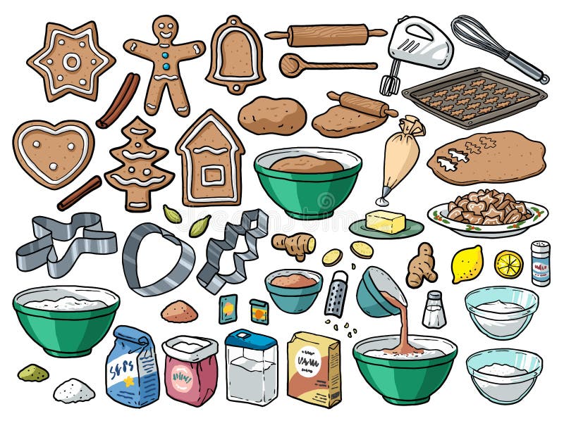 Gingerbread Cooking, Illustration, Doodle, Sketch, Drawing, Vector ...