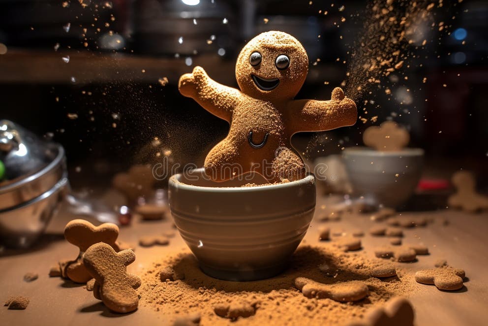 Gingerbread Dancing in a Hot Cup of Cocoa Milk Stock Image - Image of ...