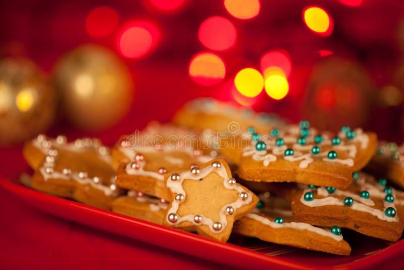 Gingerbread Decorated Stars Stock Photo - Image of snack, tradition ...