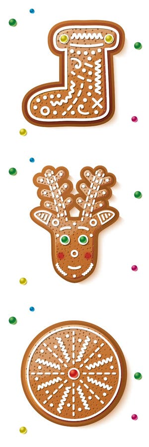 Gingerbread Deer, Circle Cookie and Boot Isolated on White Stock ...
