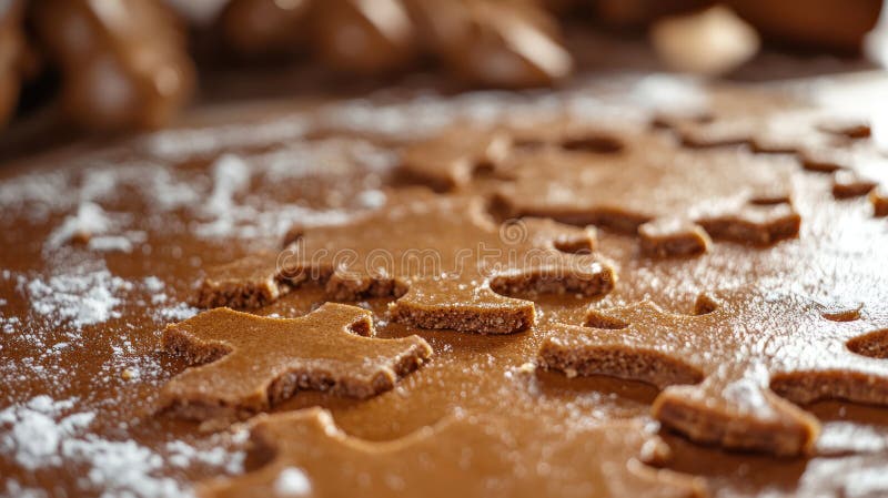 Gingerbread Dough is Rolled Out on Floured Surface with Cutouts Ready ...