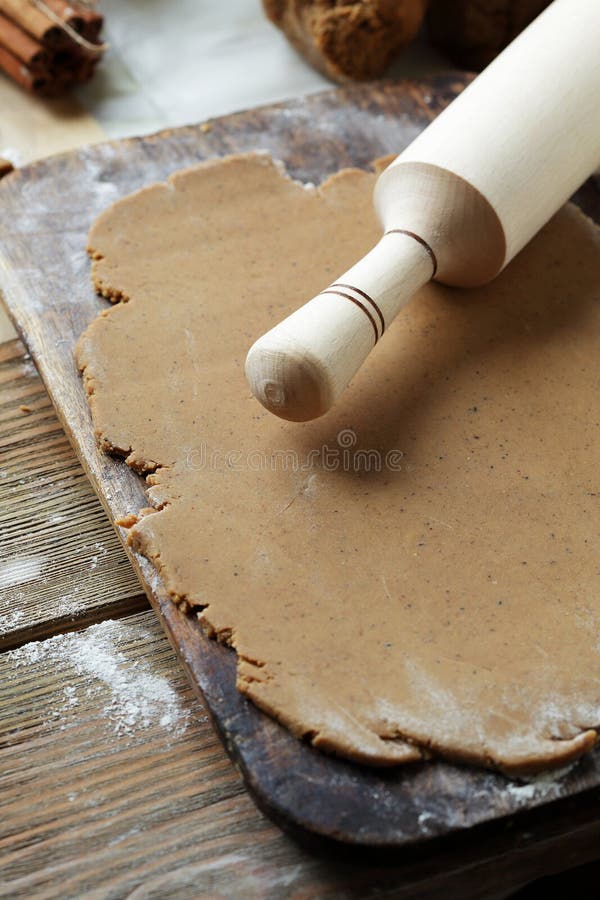 Gingerbread Dough and Rolling Pin Stock Image - Image of cookies ...