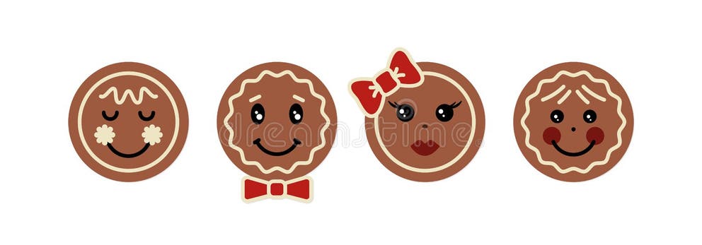 Gingerbread Faces with Different Emotions and Accessories Christmas ...