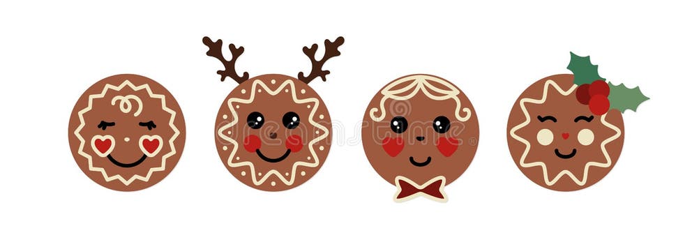 Gingerbread Faces with Different Emotions and Accessories Winter ...