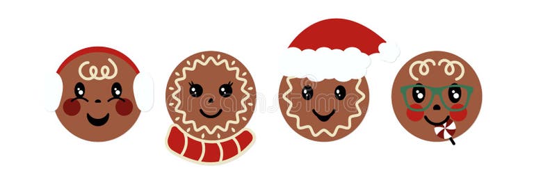 Gingerbread Faces with Accessories Christmas Cookies Winter Cartoon ...