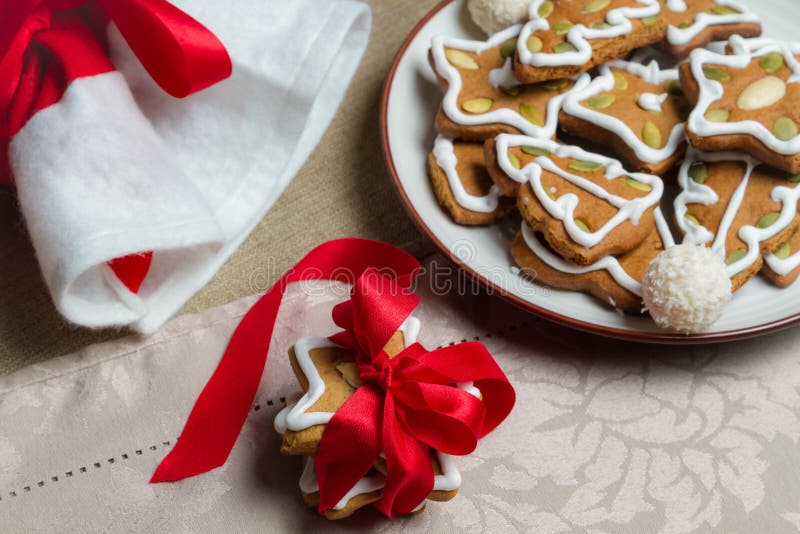 Gingerbread Gifts Wrapped in Red Ribbon Stock Photo - Image of ribbon ...