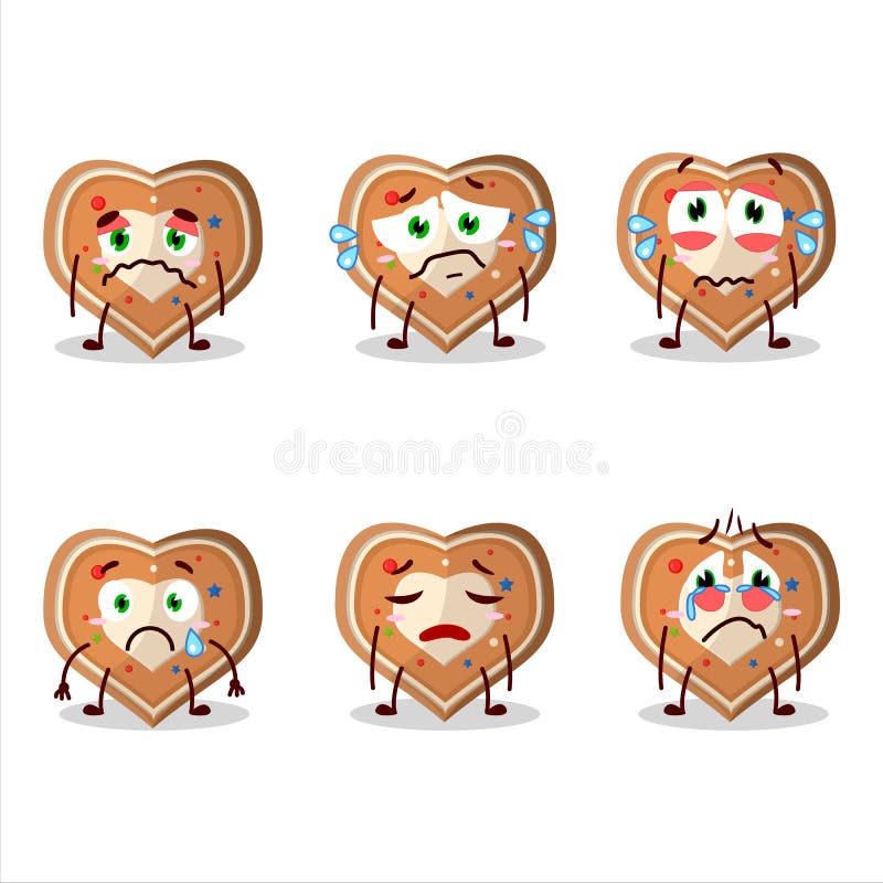 Gingerbread Heart Cartoon Character with Sad Expression Stock Vector ...
