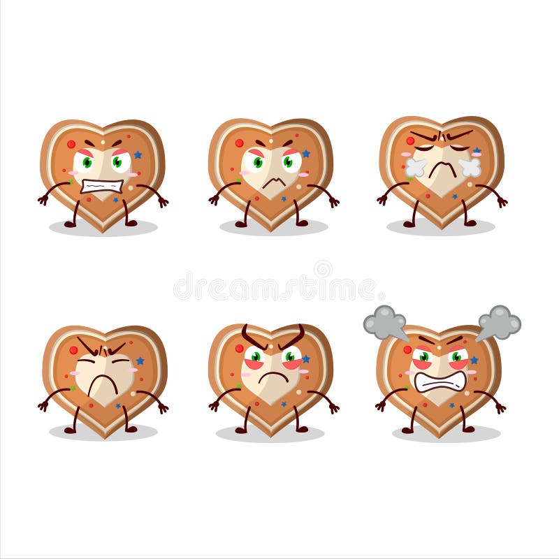Gingerbread Heart Cartoon Character with Various Angry Expressions ...