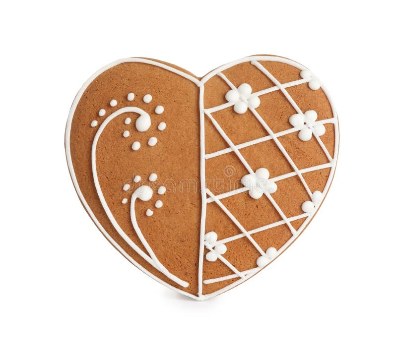 Gingerbread Heart Decorated with Icing Isolated on White Stock Image ...