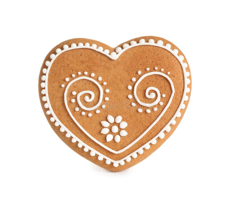 Gingerbread Heart Decorated with Icing Isolated on White Stock Image ...
