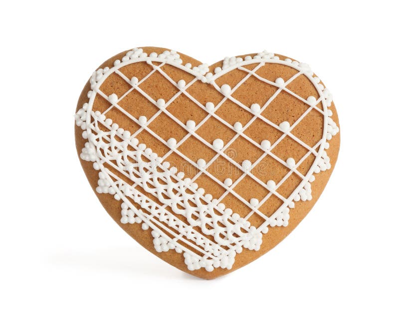 Gingerbread Heart Decorated with Icing Isolated on White Stock Photo ...