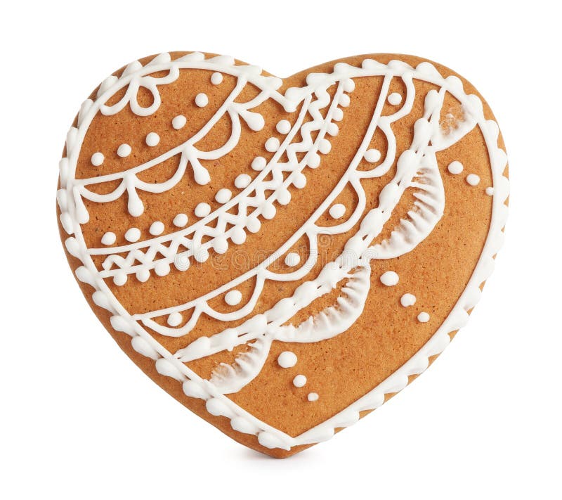 Gingerbread Heart Decorated with Icing Isolated on White Stock Image ...