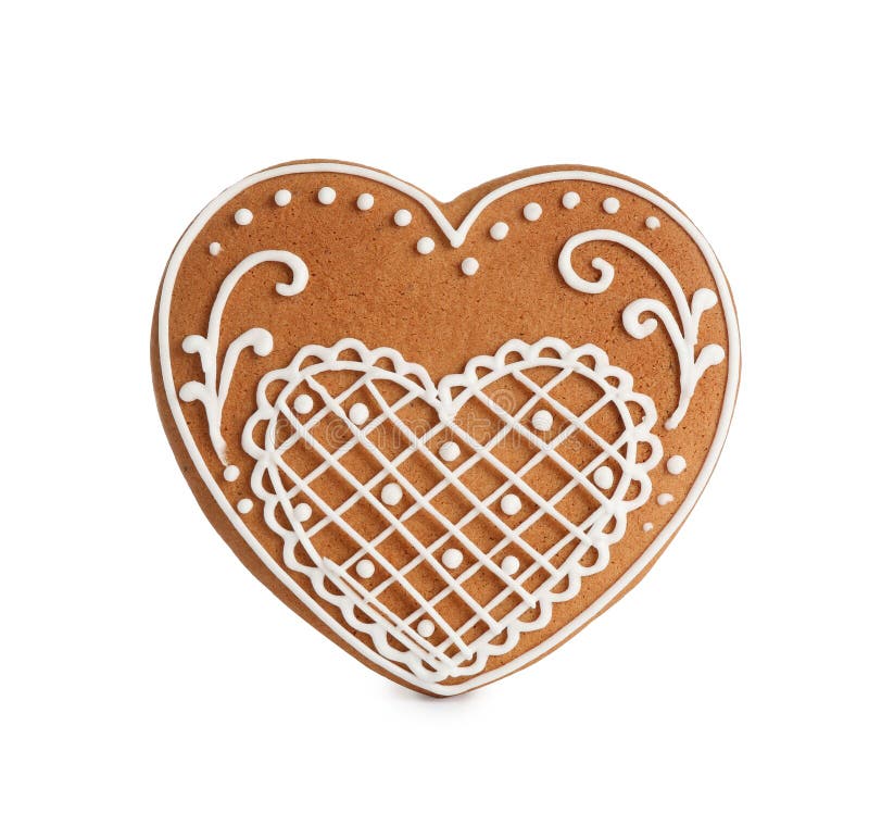 Gingerbread Heart Decorated with Icing Isolated on White Stock Image ...