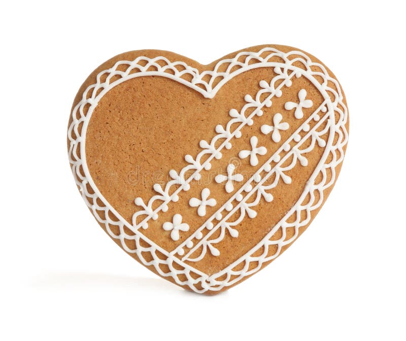 Gingerbread Heart Decorated with Icing Isolated on White Stock Photo ...