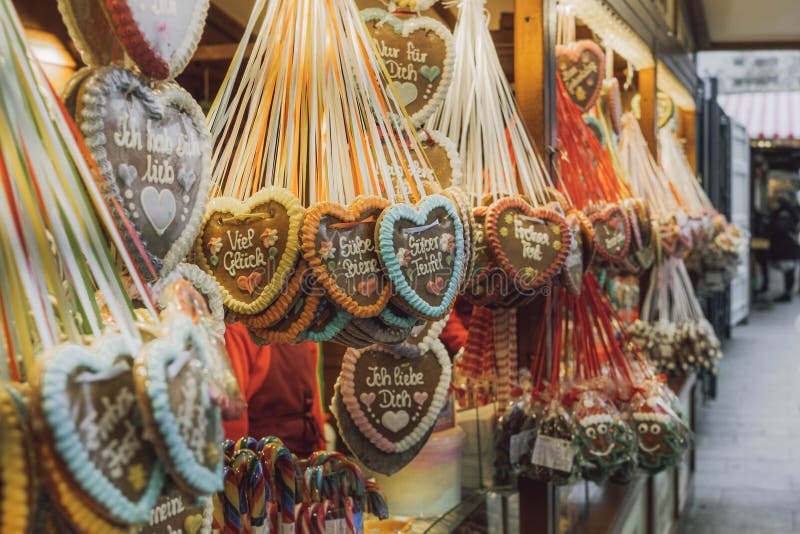 Gingerbread Hearts at German Christmas Market Editorial Photo - Image ...