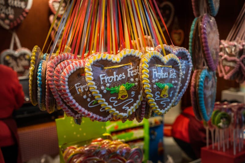 Gingerbread Hearts at German Christmas Market Stock Photo - Image of ...