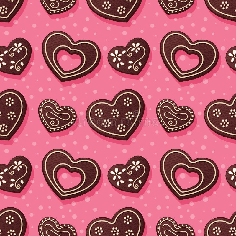 Gingerbread hearts pattern stock vector. Illustration of homemade ...