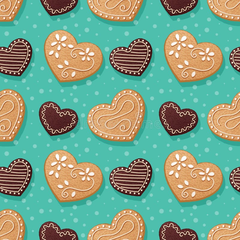 Gingerbread hearts pattern stock vector. Illustration of baked - 98631506