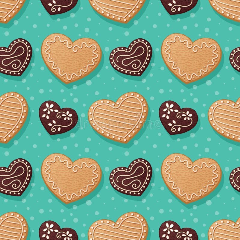 Gingerbread hearts pattern stock vector. Illustration of cute - 99725440