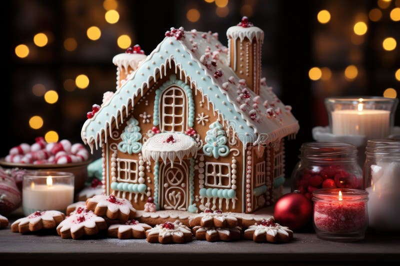 Gingerbread House and Array of Christmas Cookies, Christmas Background ...