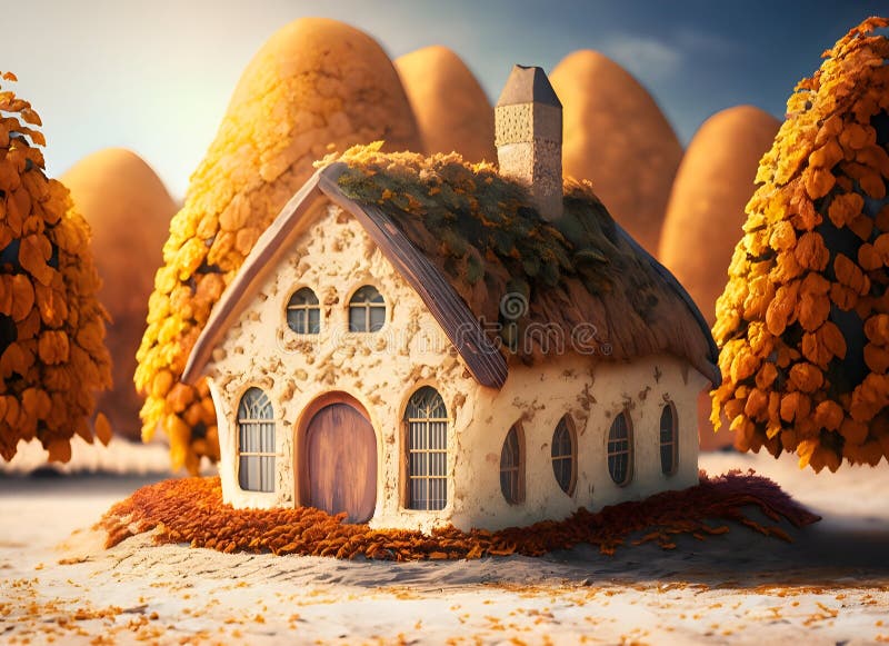 Gingerbread House with Autumn Leaves in the Park. 3d Render Stock ...