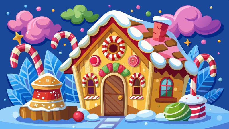 A Gingerbread House with Candy and Candy Canes on the Front of it and a ...