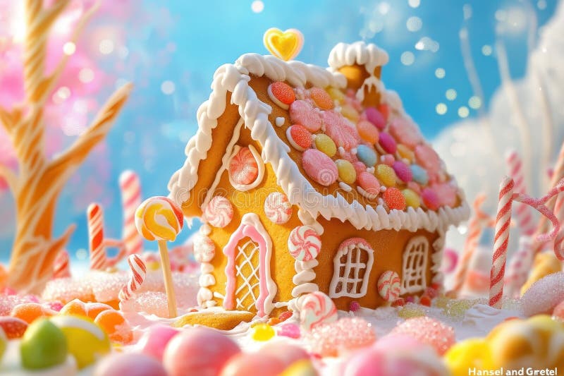 A Gingerbread House in a Candy Cane Forest Stock Illustration ...
