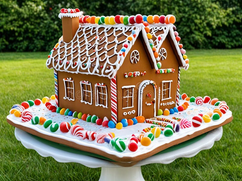 Gingerbread House with Candy Decorations and Piped Icing Trim ...