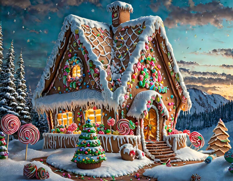 Gingerbread House with Candy Decorations and Piped Icing Trim ...