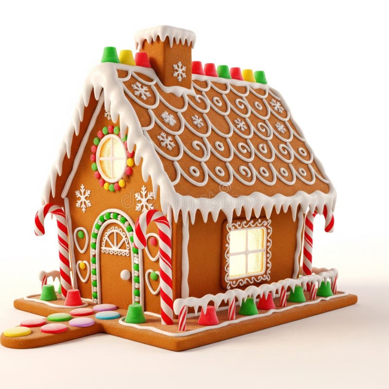 Gingerbread House with Candy Decorations on White Background Holiday ...