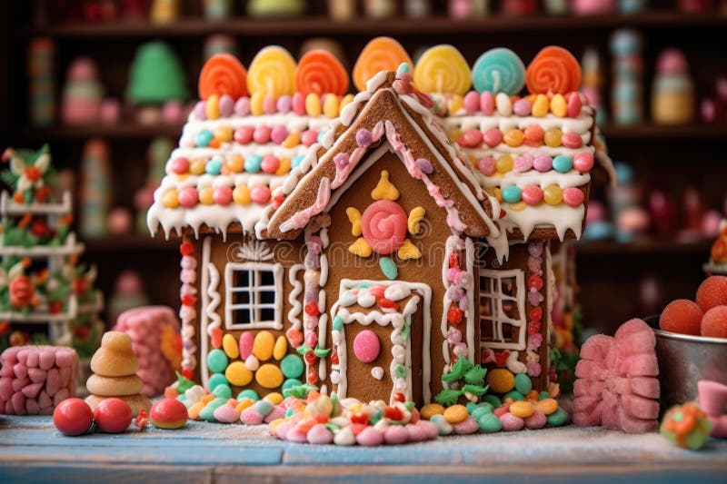 Gingerbread House with Candy and Icing Details Stock Illustration ...