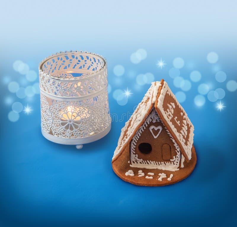 Gingerbread House with Congratulations in Japanese on the Blue Stock ...