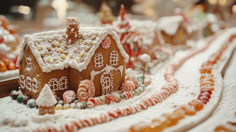 Gingerbread House Decorated with Candy and Powdered Sugar Stock ...