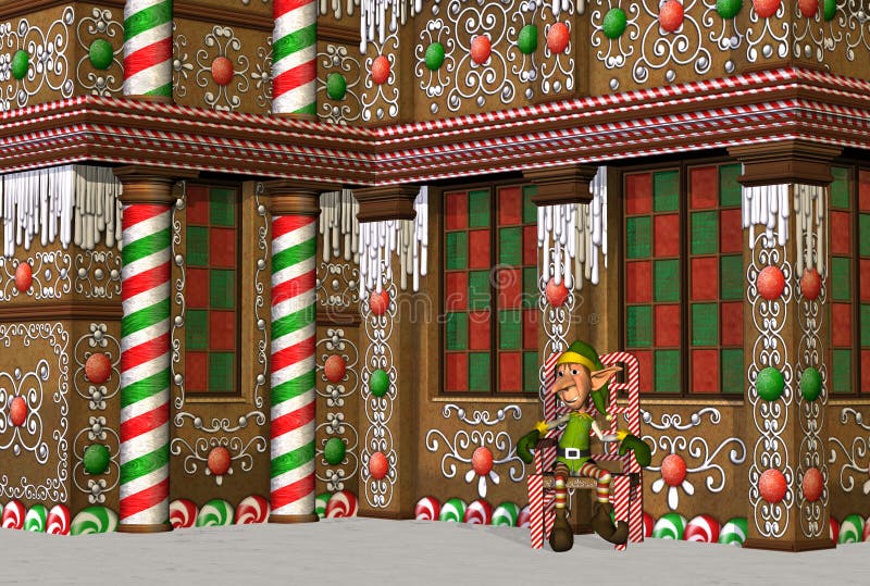 Gingerbread House with Elf stock illustration. Illustration of ...