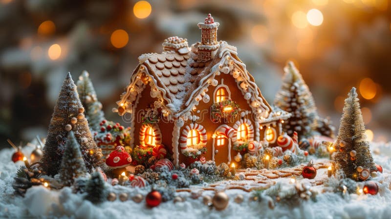 Gingerbread House in a Festive Winter Scene - Generative Ai Stock ...