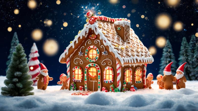 A Gingerbread House with a Group of Gingerbread People Standing in ...