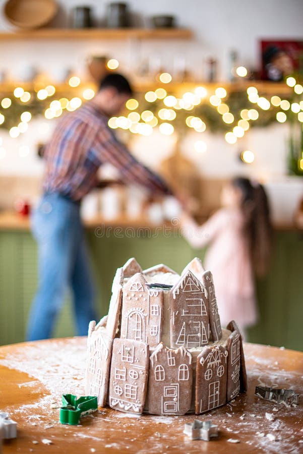 Gingerbread House with Lights Inside Stock Image - Image of garland ...