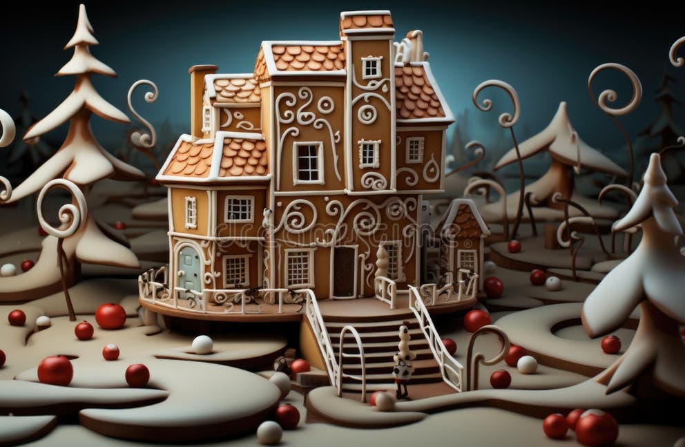 A Gingerbread House in the Middle of a Forest, AI Stock Illustration ...
