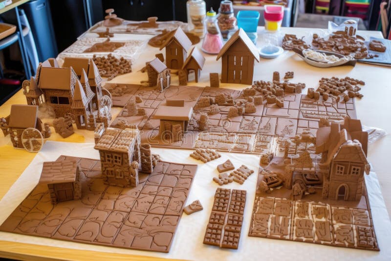 Gingerbread House Pieces Laid Out before Assembly Stock Illustration ...