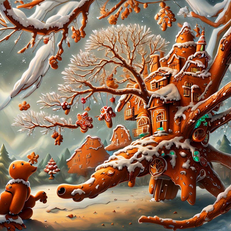 Gingerbread House in the Winter Forest 3D Illustration Stock ...