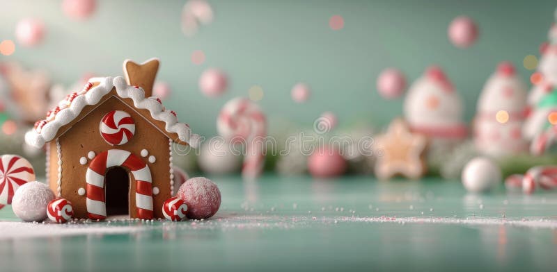 Gingerbread House Surrounded by Colorful Candy Decor on a Festive ...
