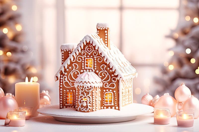 Gingerbread House on a White Table Stock Photo - Image of decoration ...